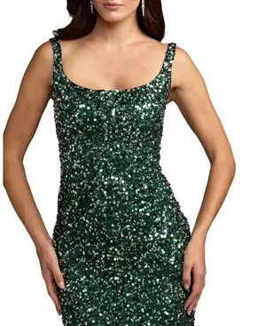 Mac Duggal Sleeveless Scoop Neck Sequin Ankle Dress