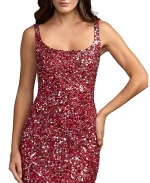 Mac Duggal Sleeveless Scoop Neck Sequin Ankle Dress - Red
