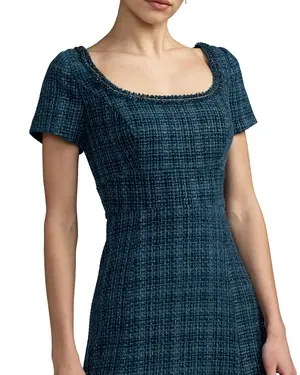 Mac Duggal Petite Short Sleeve Embellished Boucle Midi Dress