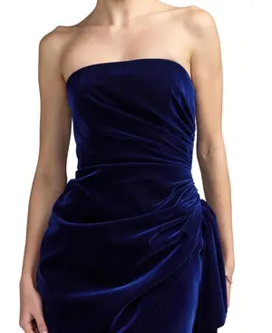Mac Duggal Strapless Velvet Draped Mini Dress