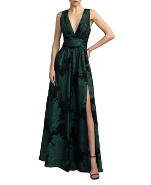 Mac Duggal Burnout Chiffon Sleeveless V Neck A Line Gown