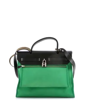 Hermès 31 Herbag Zip Leather And Toile - Green