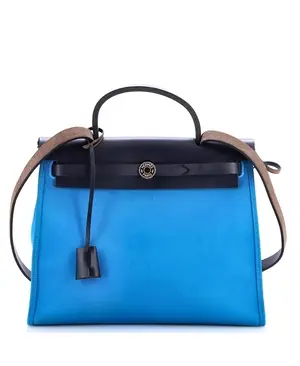 Hermès 31 Herbag Zip Leather And Toile - Blue