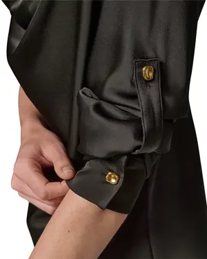 Donna Karan New York Roll Tab Cowl Neck Shirt - Black