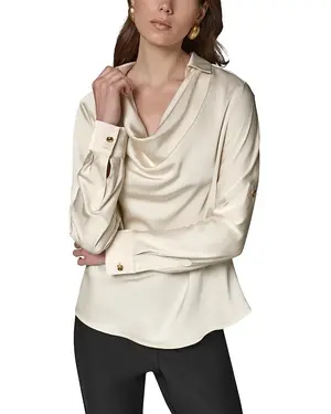 Donna Karan New York Roll Tab Cowl Neck Shirt - Ivory