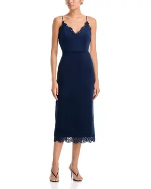 Aqua Faux Suede Lace Trim Slip Dress - Navy