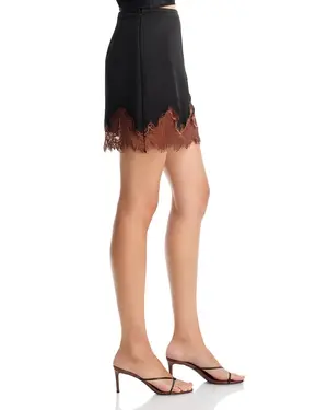 Aqua Lace Trim Satin Mini Skirt Exclusive