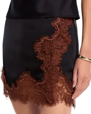 Aqua Lace Trim Satin Mini Skirt Exclusive