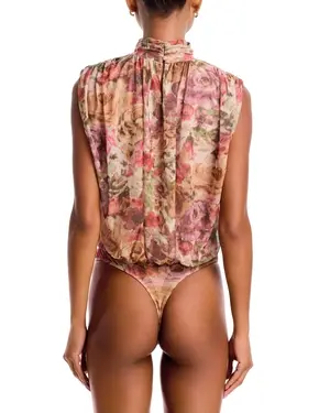 Aqua Mock Neck Mesh Blouson Bodysuit Exclusive