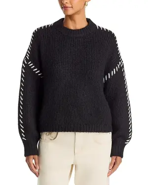 Aqua Whipstitch Trim Crewneck Sweater - Exclusive Black/ivory