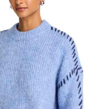 Aqua Whipstitch Trim Crewneck Sweater Exclusive - Blue/navy