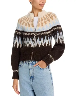 Aqua Fair Isle Zip Front Cardigan Exclusive