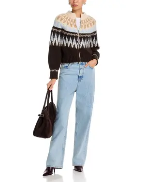 Aqua Fair Isle Zip Front Cardigan Exclusive