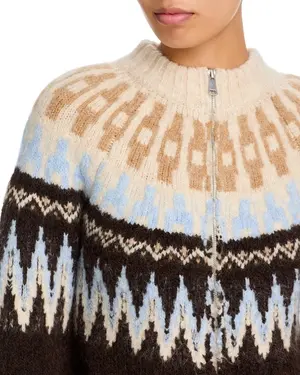 Aqua Fair Isle Zip Front Cardigan Exclusive