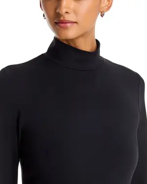 Aqua Turtleneck Mixed Media Faux Leather Dress