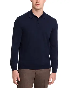 SLOWEAR Flex Wool Blend Three Button Polo Sweater - Dark Blue