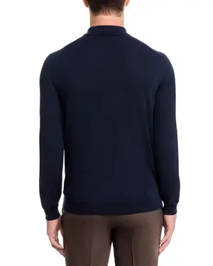 SLOWEAR Flex Wool Blend Three Button Polo Sweater - Dark Blue