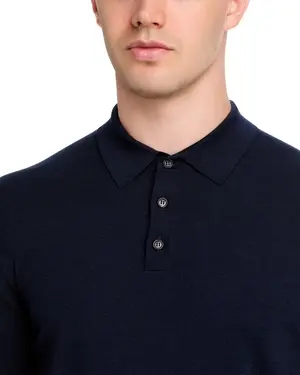 SLOWEAR Flex Wool Blend Three Button Polo Sweater - Dark Blue