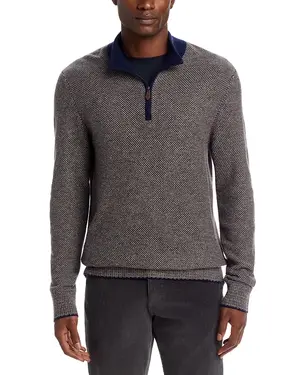 Bloomingdale'S Jacquard Quarter Zip Wool Blend Sweater - Navy Multi