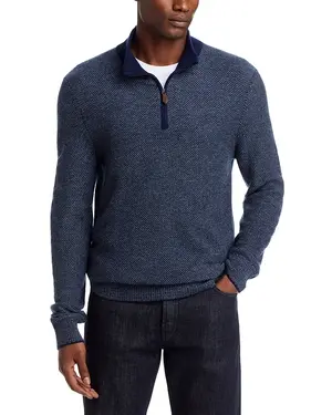 Bloomingdale'S Jacquard Quarter Zip Wool Blend Sweater - True Blue Multi