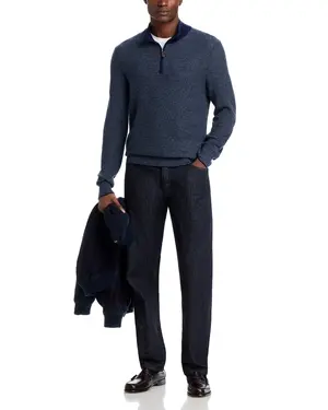Bloomingdale'S Jacquard Quarter Zip Wool Blend Sweater - True Blue Multi