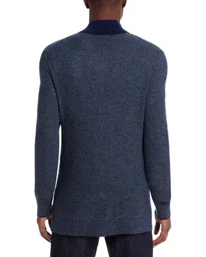 Bloomingdale'S Jacquard Quarter Zip Wool Blend Sweater - True Blue Multi