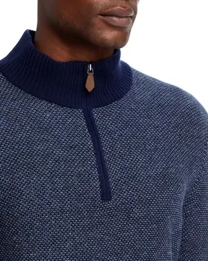 Bloomingdale'S Jacquard Quarter Zip Wool Blend Sweater - True Blue Multi