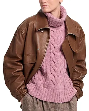 TWP Hunter Leather Zip Front Jacket - Bison