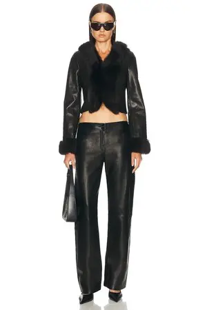 Nour Hammour Sofie Cropped Leather And Shearling Jacket - Noir Classique