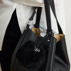 Ralph Lauren Leather & Shearling Pom-pom Bag Charm - Black