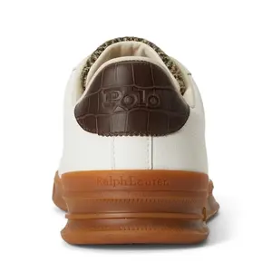 Ralph Lauren Heritage Court Ii Leather-tweed Sneaker - Deckwash White/brown Mult