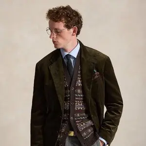 Ralph Lauren Rl67 Corduroy Jacket With Braided Leather Buttons - Dark Loden
