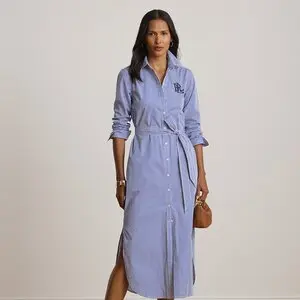 Ralph Lauren Striped Cotton Broadcloth Shirtdress - Blue/white