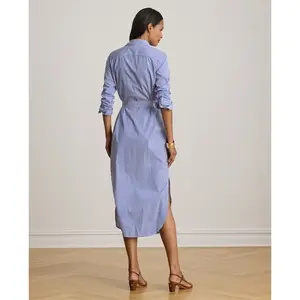Ralph Lauren Striped Cotton Broadcloth Belted Shirtdress