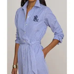 Ralph Lauren Striped Cotton Broadcloth Belted Shirtdress