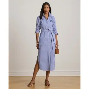 Ralph Lauren Striped Cotton Broadcloth Belted Shirtdress