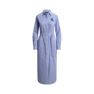 Ralph Lauren Striped Cotton Broadcloth Belted Shirtdress