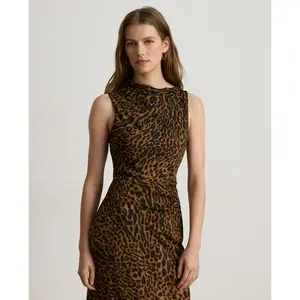 Ralph Lauren Ocelot-print Pleated Crepe Dress