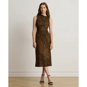Ralph Lauren Ocelot-print Pleated Crepe Dress