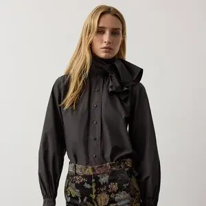 Ralph Lauren Dara Tie-neck Poplin Blouse - Chocolate