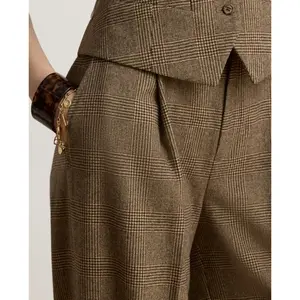 Ralph Lauren Glen Plaid Brushed Wool Wide-leg Pant
