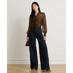 Ralph Lauren Ocelot-print Chiffon Tie-neck Blouse