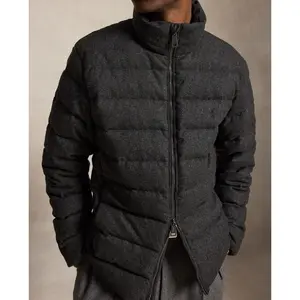 Ralph Lauren Golden Herringbone Down Jacket With Embroidered Polo Pony - Charcoal