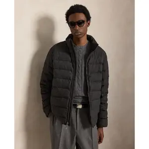 Ralph Lauren Golden Herringbone Down Jacket With Embroidered Polo Pony - Charcoal