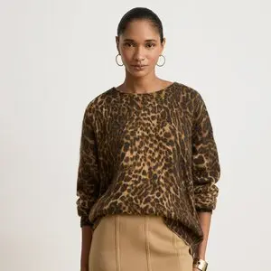 Ralph Lauren Ocelot-print Crewneck Sweater - Camel Multi
