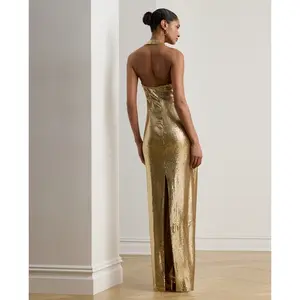 Ralph Lauren Sequined Tulle Halter Gown