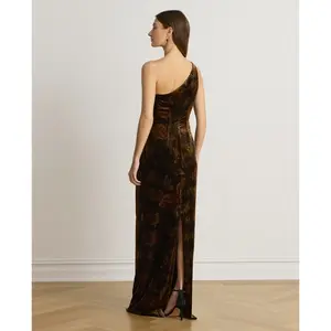 Ralph Lauren Floral Velvet One-shoulder Gown
