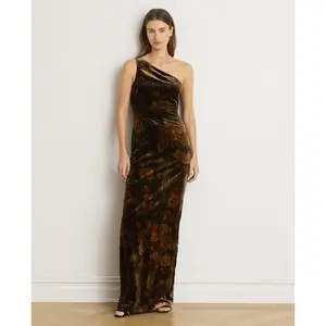 Ralph Lauren Floral Velvet One-shoulder Gown
