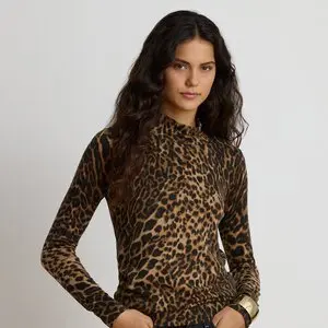 Ralph Lauren Ocelot-print Mockneck Sweater - Tan Multi