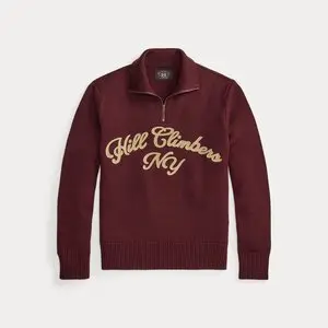 Ralph Lauren Embroidered Wool Quarter-zip Sweater - Maroon